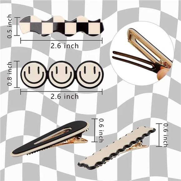 Accessories | 16 Pcs No Bend Hair Clips Black White Checker Hair ...